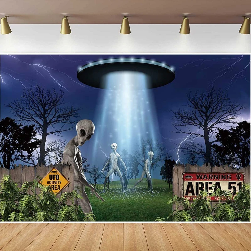 UFO Alien Photography Backdrop Spaceship Birthday Party Supplies Banner ...