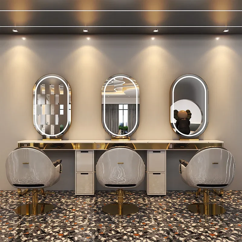 Mirror table Double-sided marble hair salon mirror Integrated hair ...