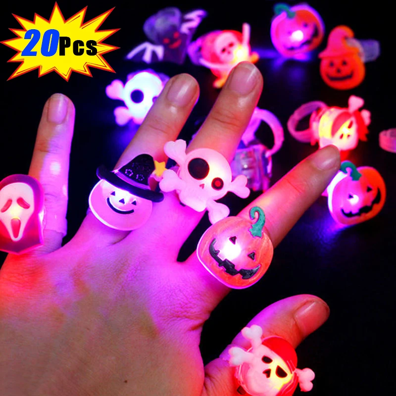 20/10PCS Halloween LED Rings Light Creative Pumpkin Ghost Glowing Light ...