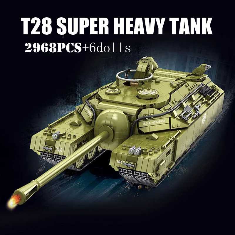 Military-US-T28-Heavy-Super-Tank-Building-Blocks-WW2-Weapons-Soldiers-Leopard-2A7-Main-Battle ...