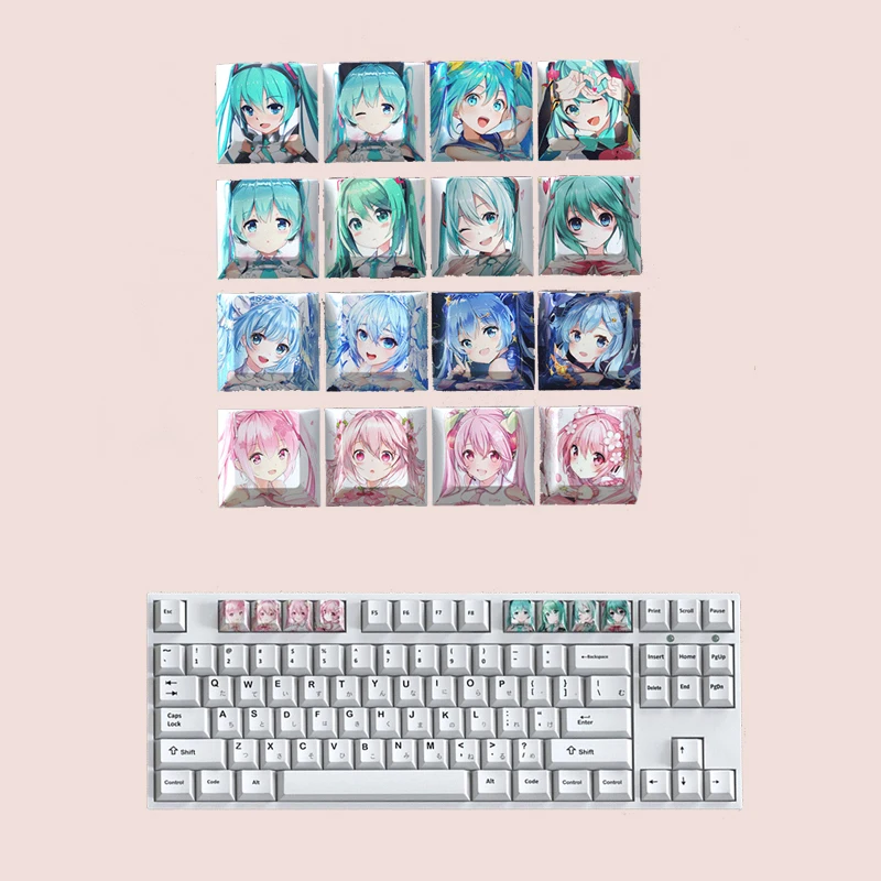 Teclado mecánico de dibujos animados Hatsune Miku Anime Girl, Keycap ...