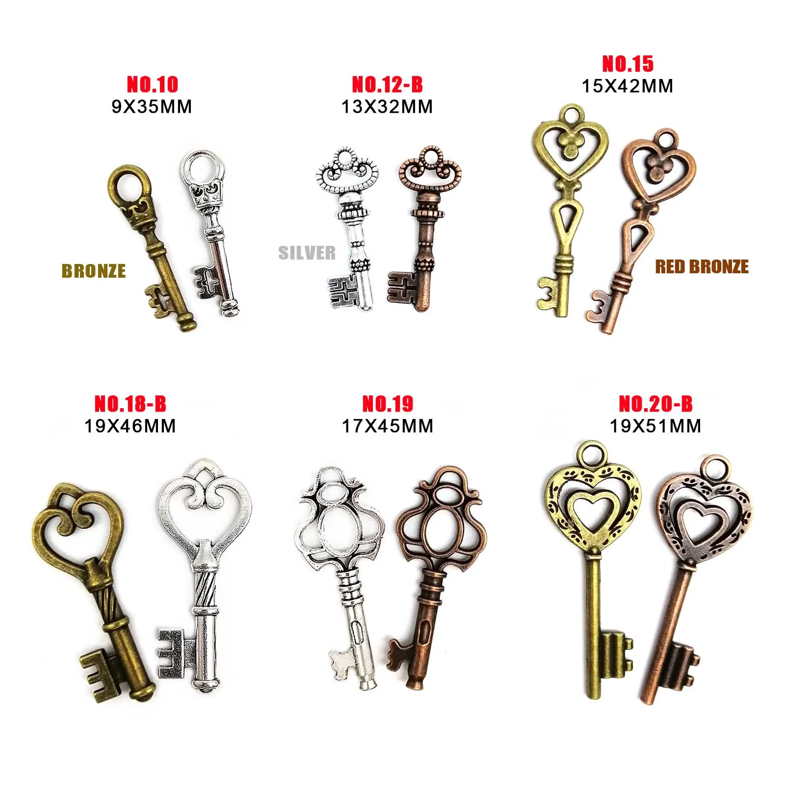 10pcs Old Looking Old-fashioned Decorative Vintage Key Steampunk Charms ...