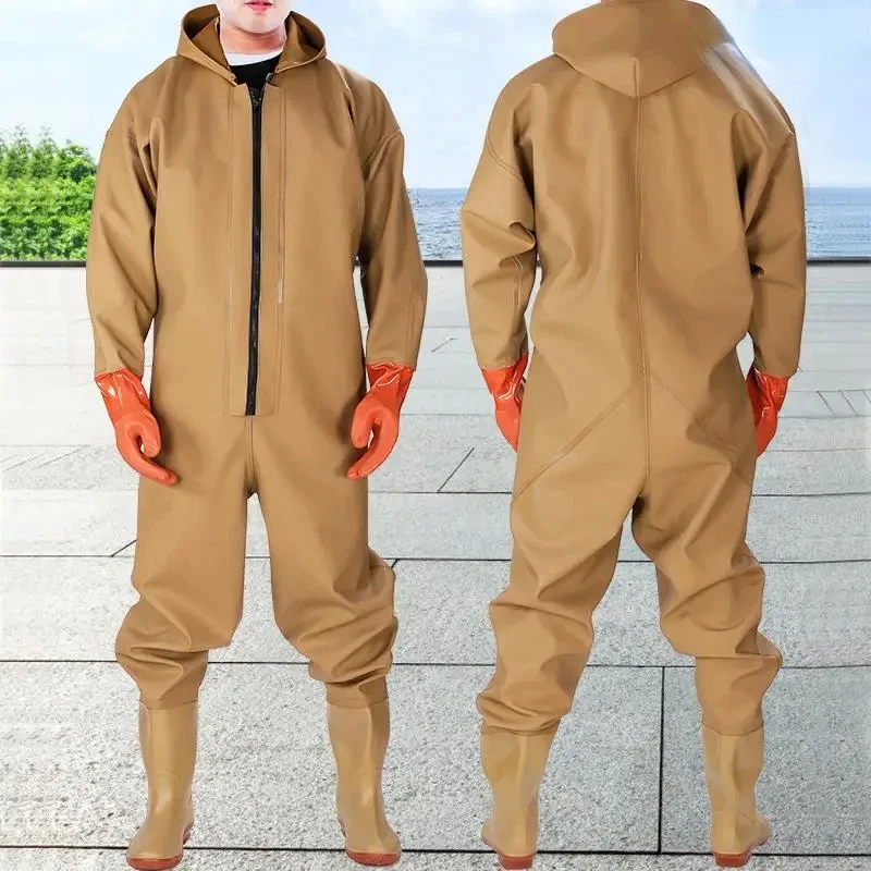 Waterproof-Overalls-Long-Sleeve-Wader-Trousers-Fishing-Hooded-Waders ...
