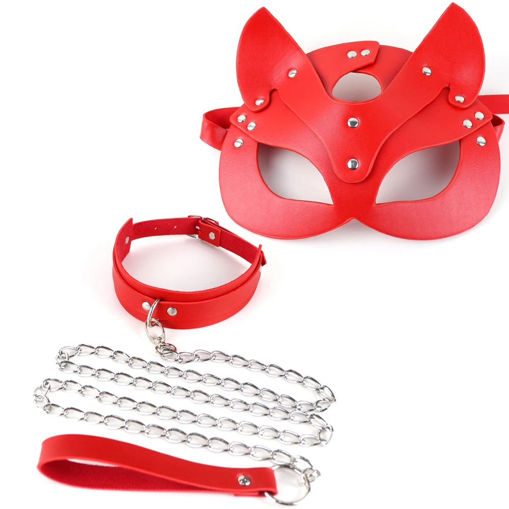 Female-Sexy-Cat-Masks-Fetish-Wear-Red-Collar-Chain-leather-Masks ...