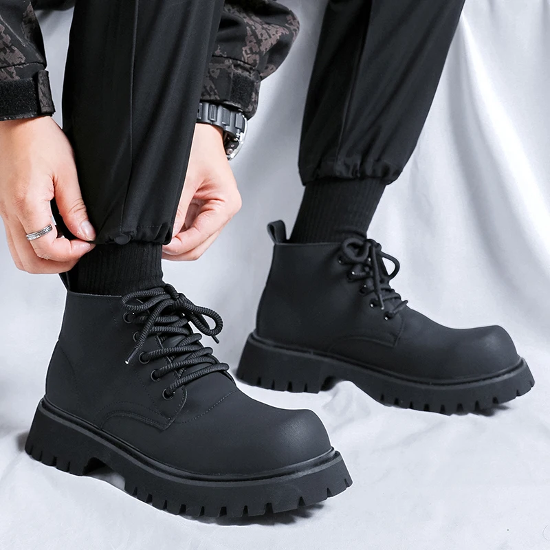 Men's Leather Boots Lace Up Anti Slip Work Retro Motorcycle Boots ...