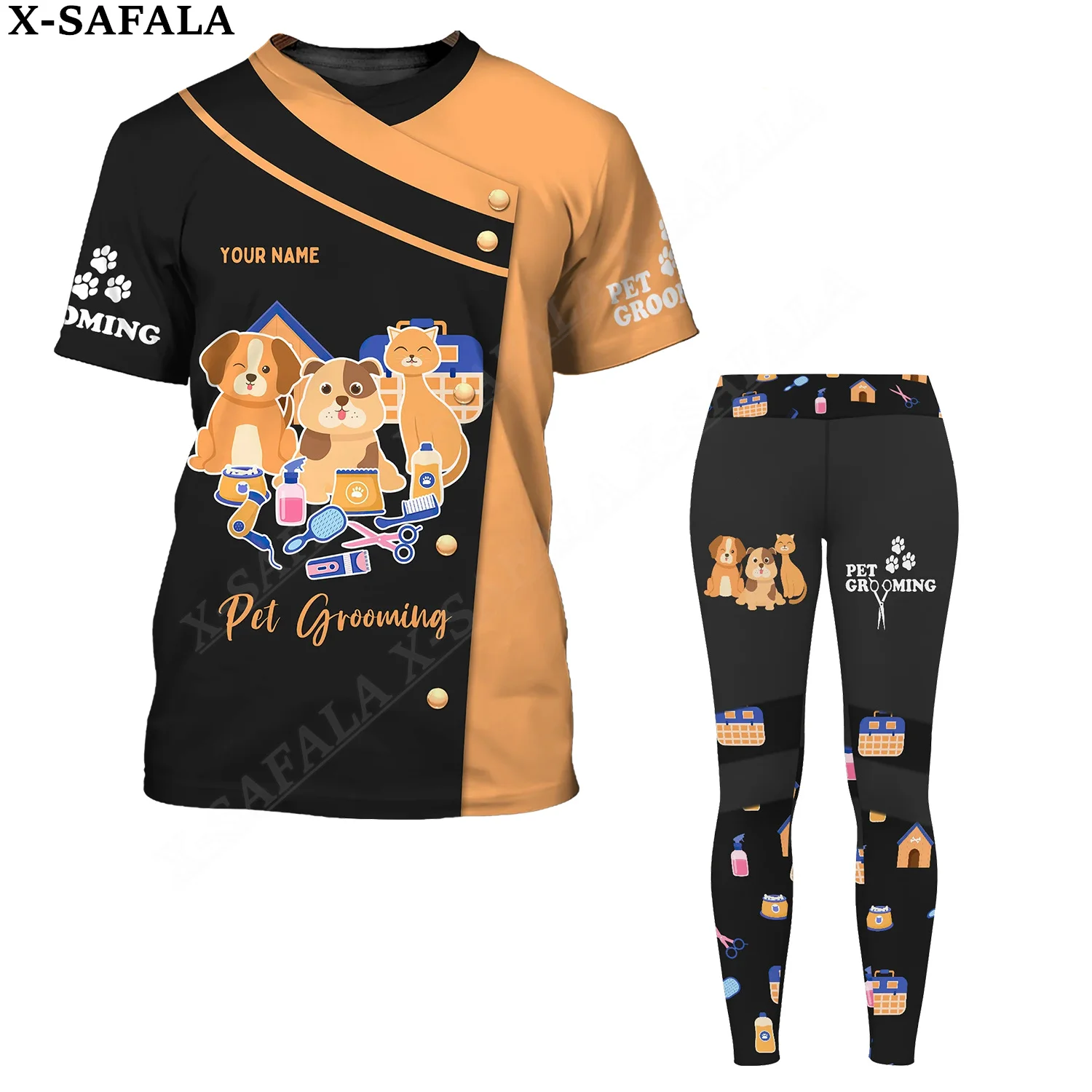 Dog-Style-Grooming-Salon-Tshirt-Leggings-Women-Set-3D-Printed-High ...