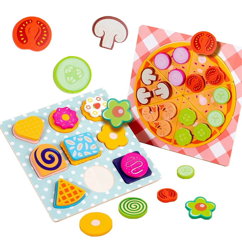 Kids Wooden Kitchen Toy Pretends Play Cutting Pizza Game Simulation ...