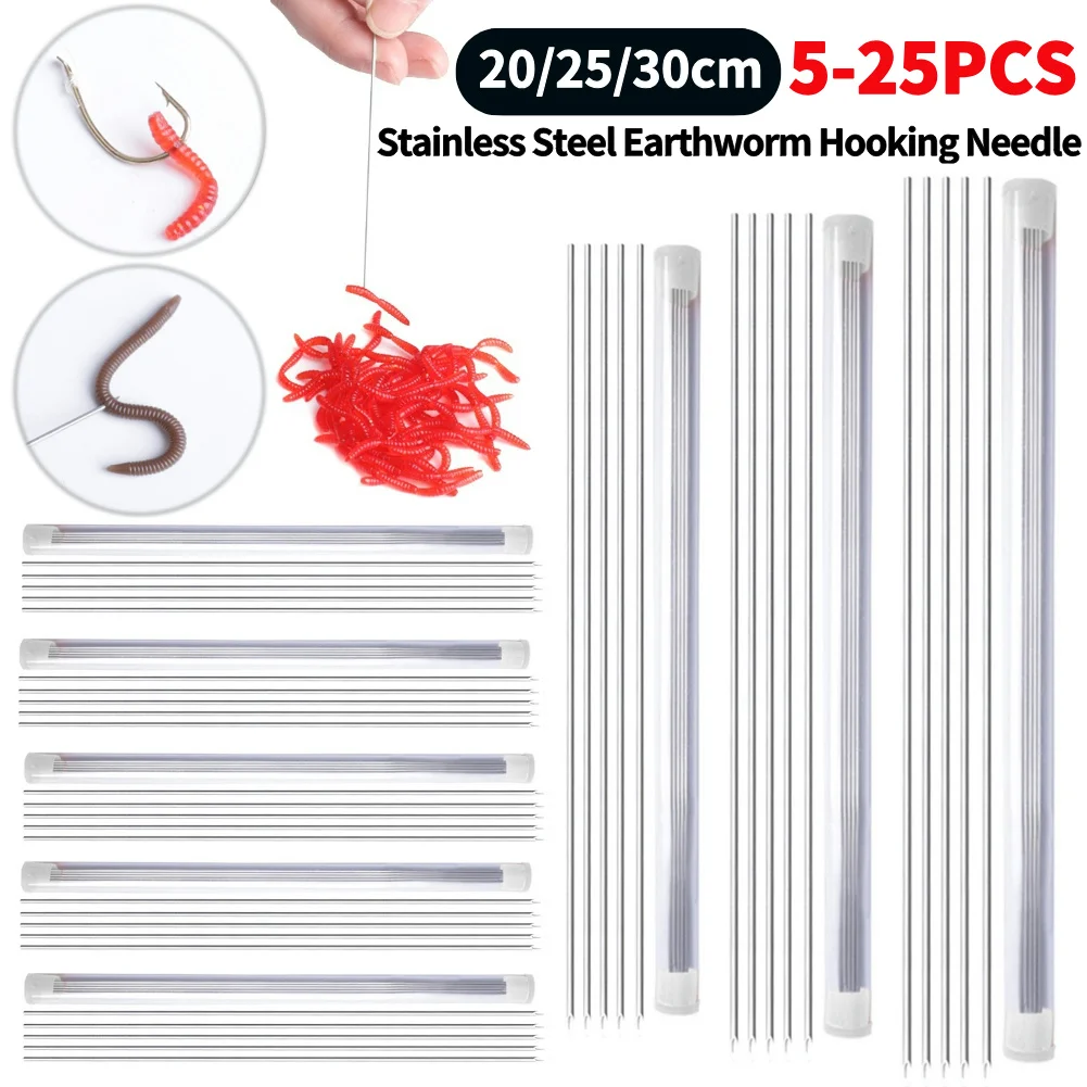 5-25PCS Earthworm Hooking Needle Worm Fishing Needle Hollow Earthworm ...