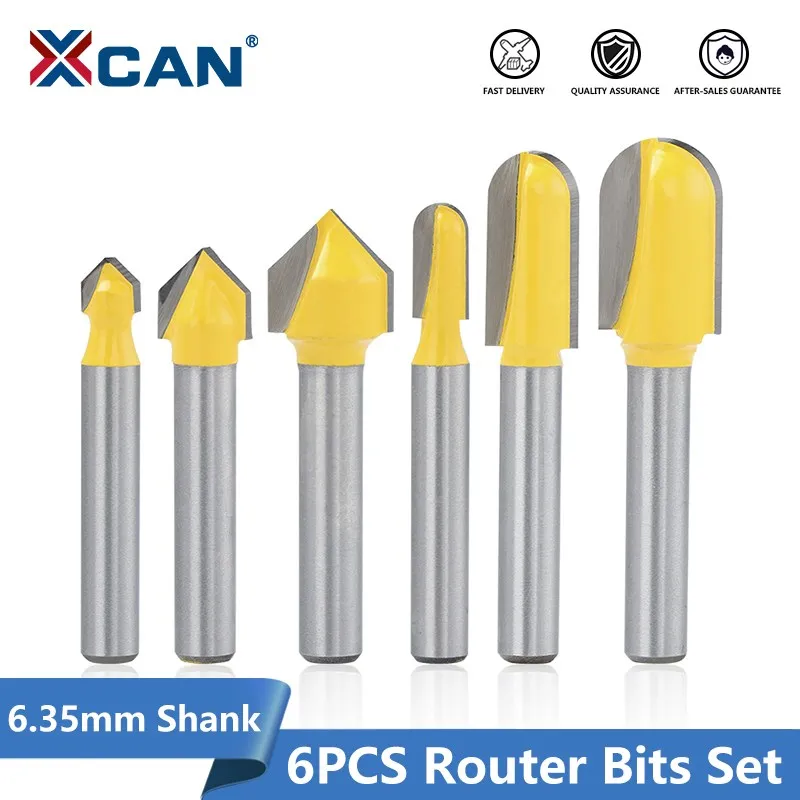 XCAN V-Groove Bit 1/4 inch Shank Router Bits Set 6pcs Core Box Bit ...