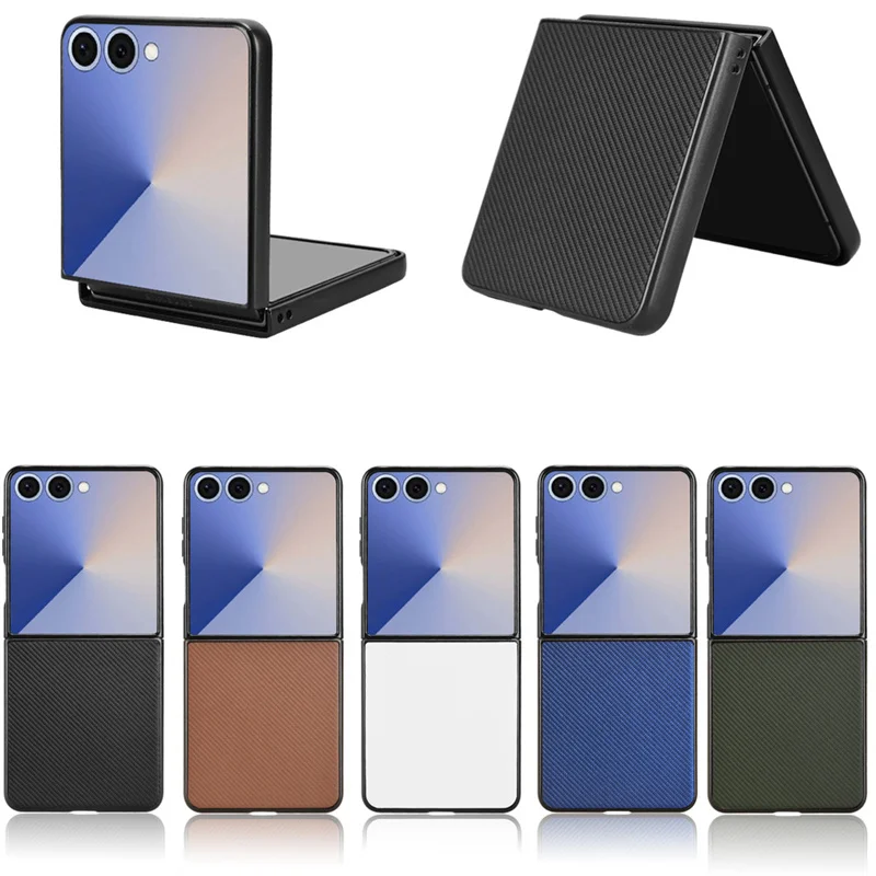For Samsung Z Flip 7 Flip6 Luxury Carbon Fiber PU Leather Hard Back ...