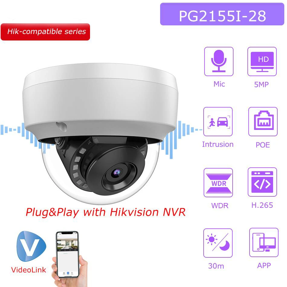 Hikvision-Compatible-5MP-Mini-Dome-IP-Camera-Built-in-Mic-IR30m-Human ...