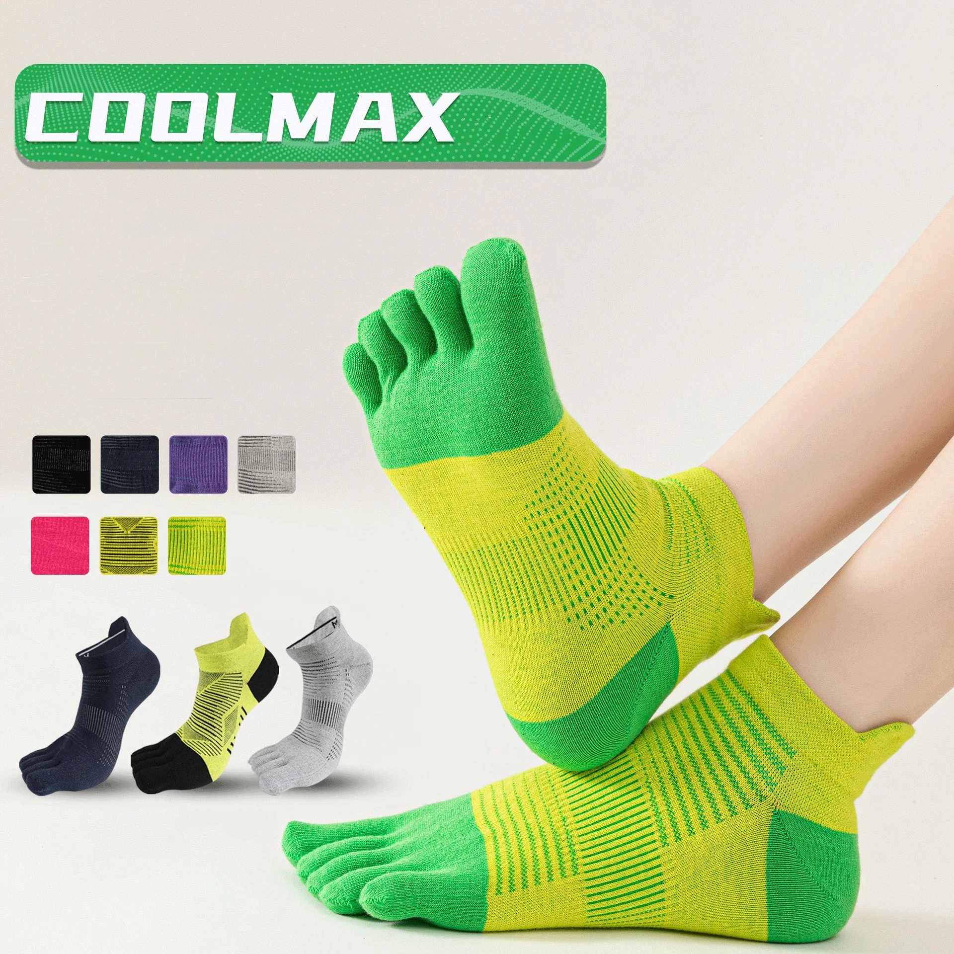 5 Pairs Coolmax Men Split Toes Boat Socks Breathable Cotton Moisture ...