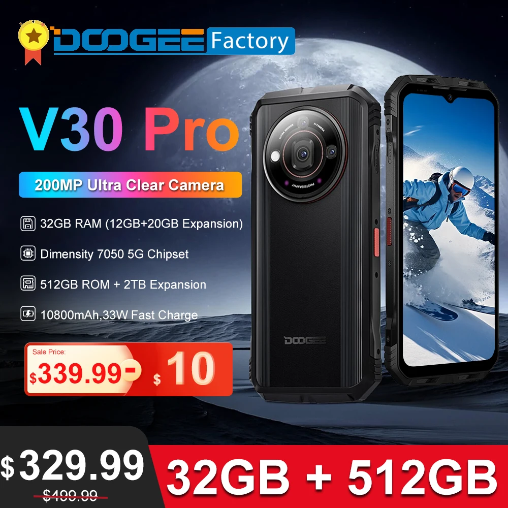 DOOGEE V30 Pro 5G Smartphone 32GB 512GB 200MP Camera Dimensity 7050 CPU 6.58" FHD 120Hz 10800mAh ...