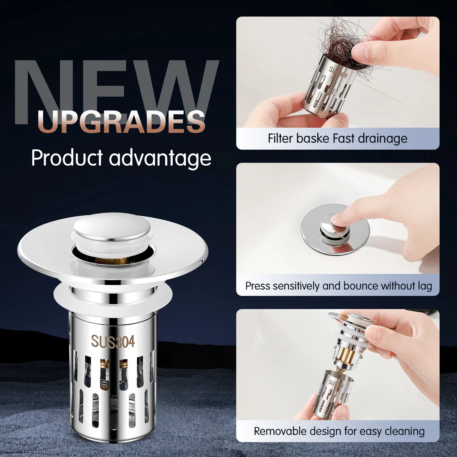 1Pcs Universal Basin Pop-up Drain Filter Wash Basin Hair Sink Strainer ...