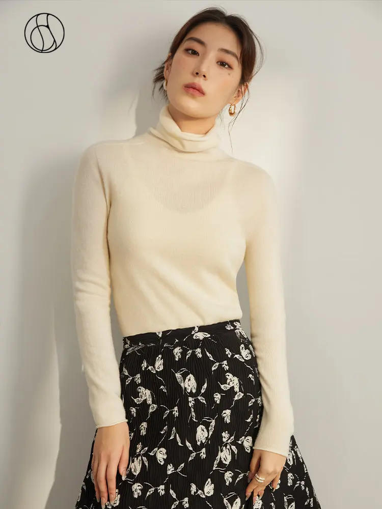 DUSHU Women 100% Wool Solid Bottoming Shirts Women Turtleneck Office Lady Casual Women Winter ...