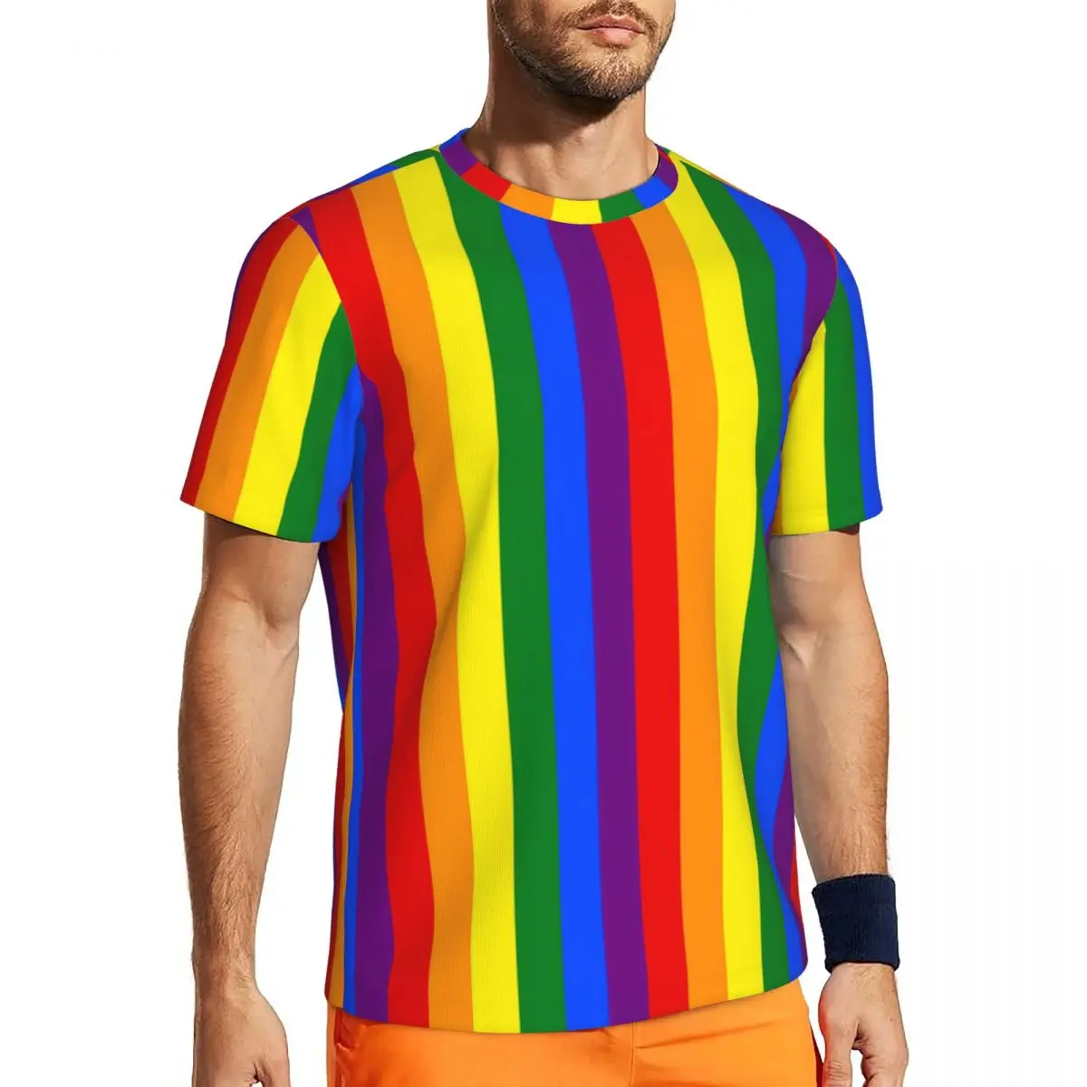 Sports-T-Shirt-For-Men-Rainbow-Print-T-Shirts-Trending-Colorful-Stripes ...