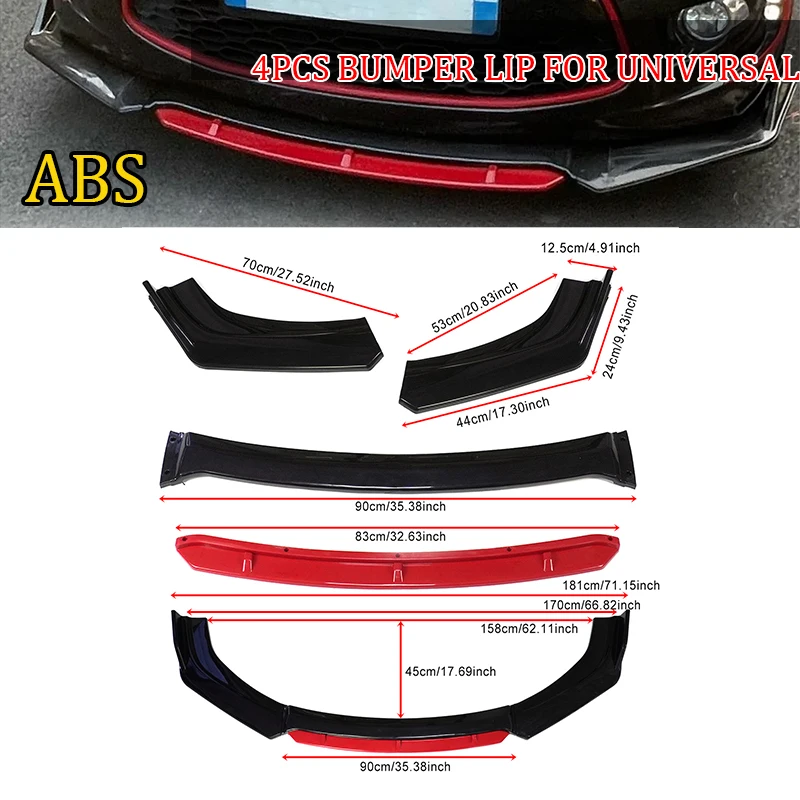 4PCS-Car-Front-Bumper-Lip-Chin-Diffuser-Spoiler-Body-Kit-Glossy-Black ...