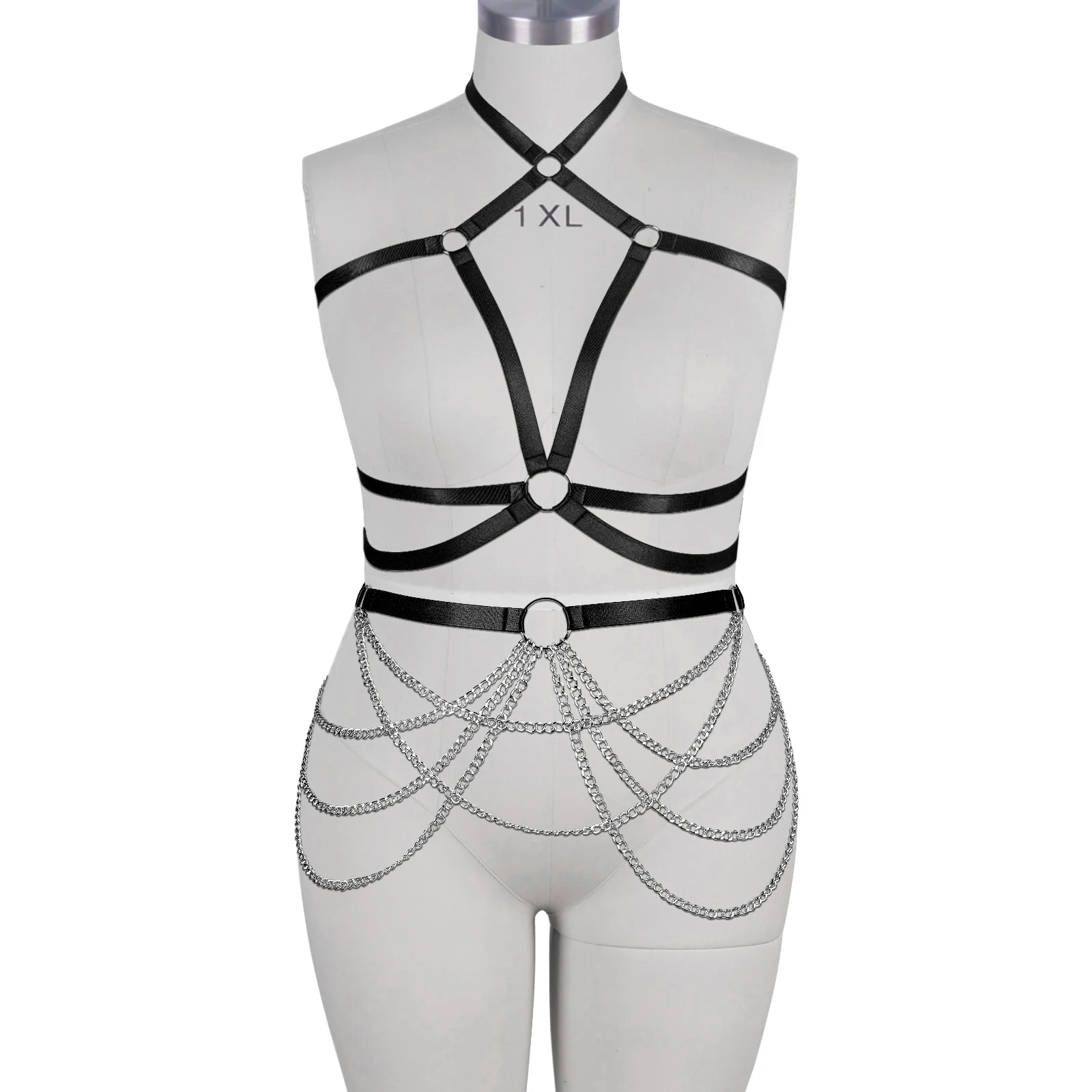 Women Fetish Body Sexy Lingerie Waist Garter Belts Set Chain Harness