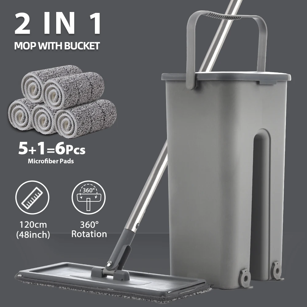 Hand Gratis Vlakke Vloer Mop En Emmer Set Voor Professionele Home Floor ...