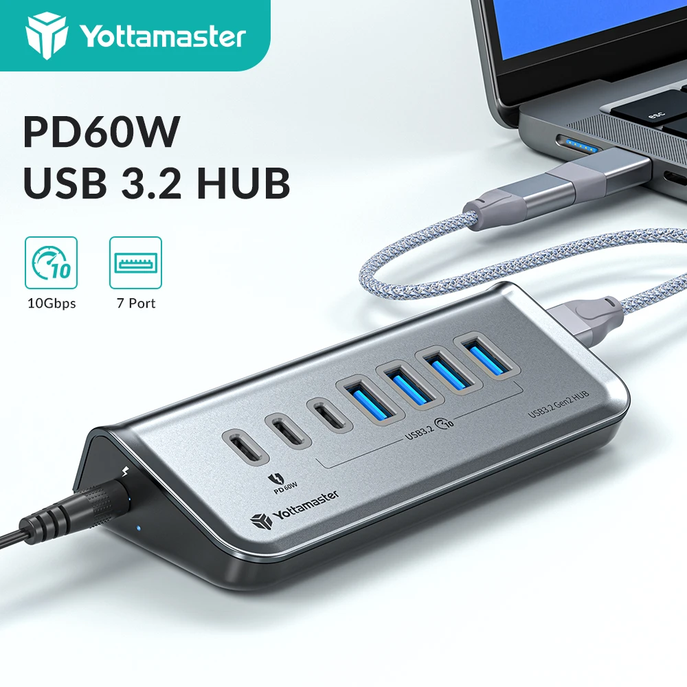 Yottamaster USB 10Gbps HUB Fast Charging 60W USB 3.2 Dock Station High ...
