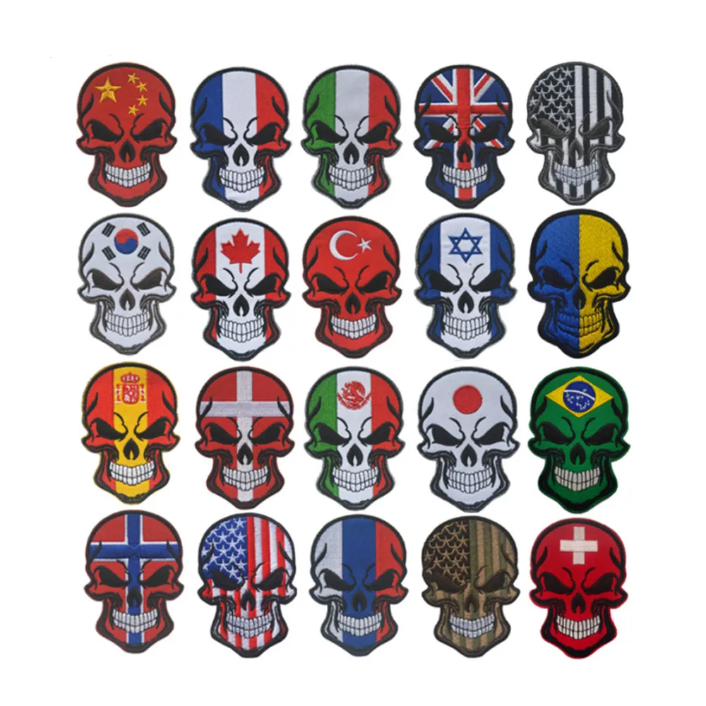 Skull Patch Russia USA France Spain Israel UK Flag Badge Tactical ...