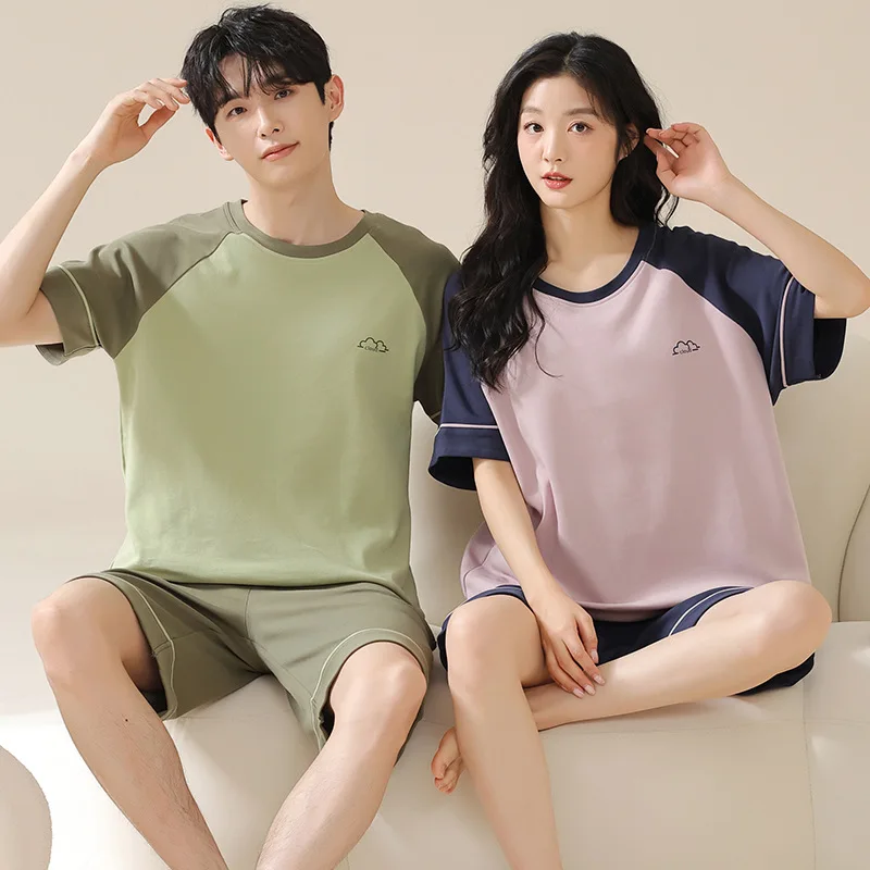 Big-Size-M-3XL-Couple-Pajamas-Set-Summer-Men-Short-Sleeved-Sleepwear ...