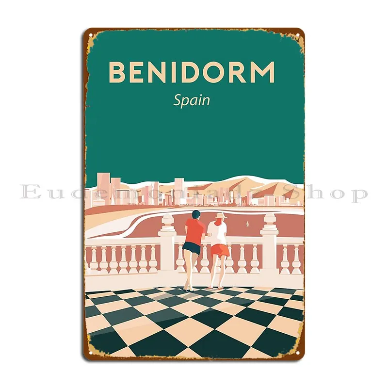 Benidorm Espana Benidorm Spain Travel Poster Skyline Metal Sign Design ...