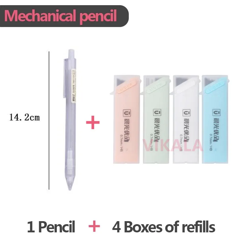 5 Pcs/lot Mechanical Pencils Set 0.5 / 0.7mm Transparent Automatic ...