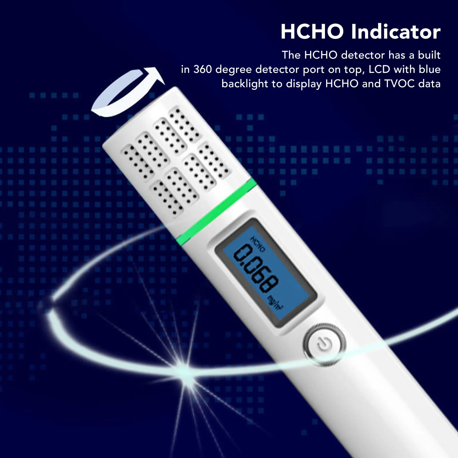 HCHO TVOC Gas Detector Portable Practical 3 Color Light Alert Blue ...