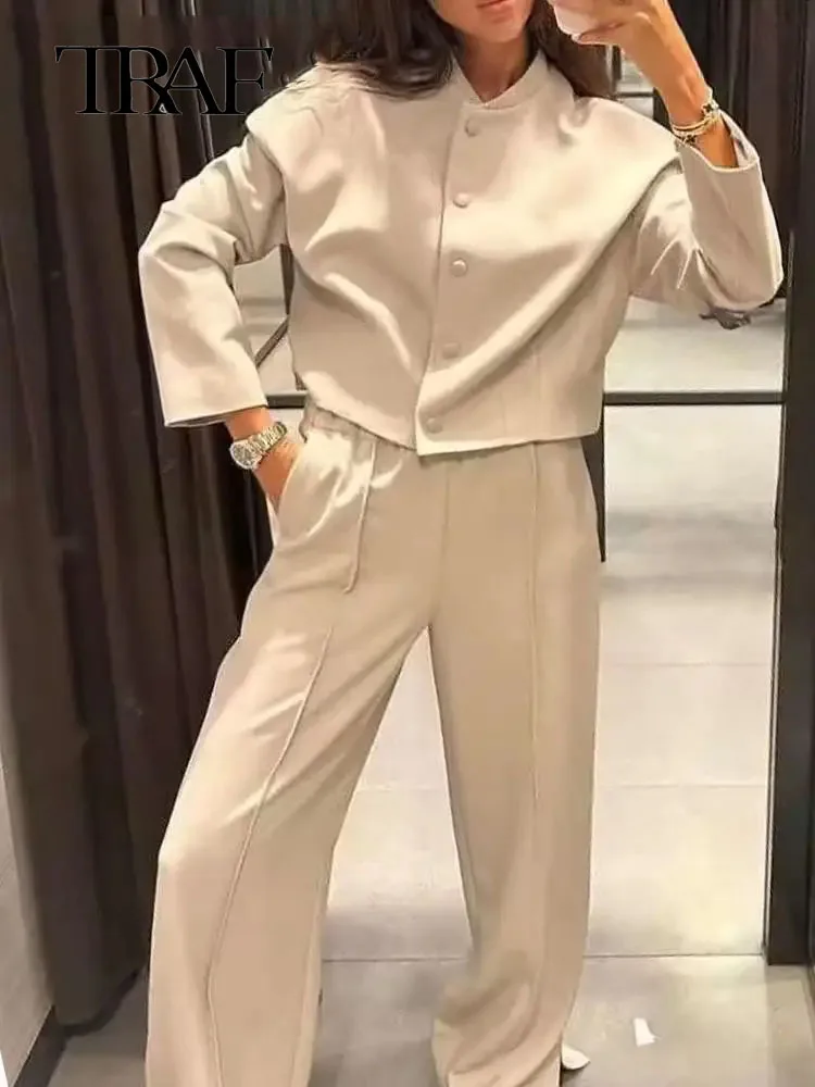 TRAF-Set-Woman-2-Pieces-Fashion-Long-sleeve-Jacket-Coat-Woman-Two ...