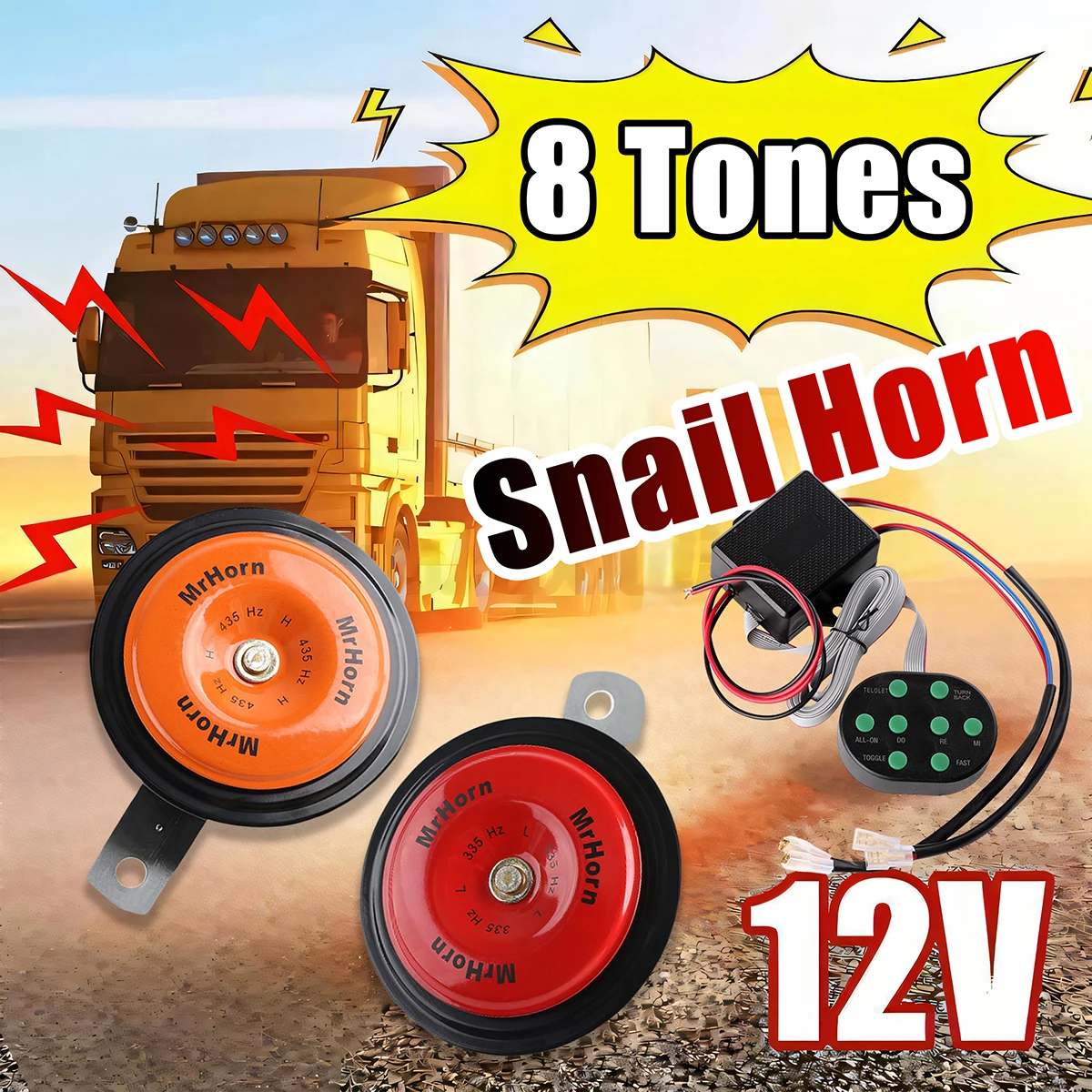 12V-8-Tones-Musical-Horn-Electric-Disc-Horn-Loud-High-Low-Dual-for ...