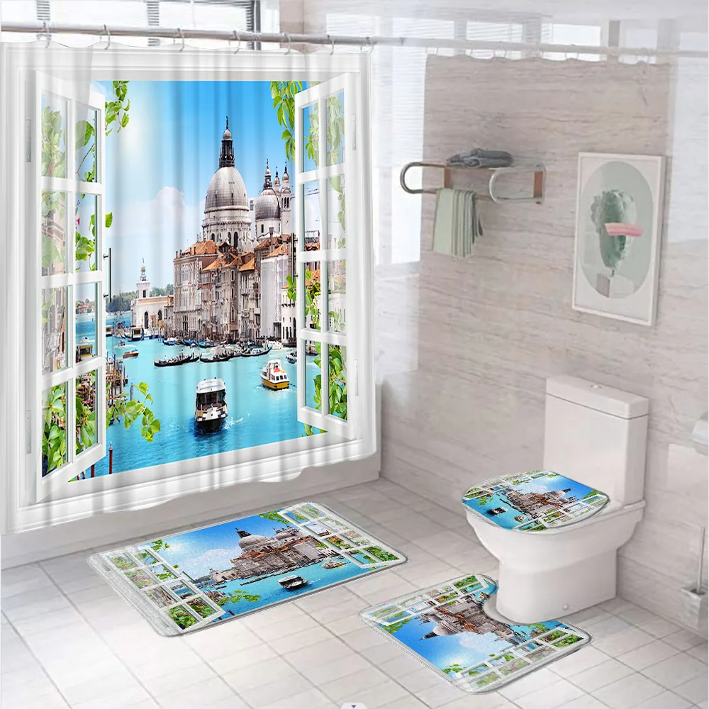 European-City-Shower-Curtain-Set-Bathroom-Decor-Grand-Canal-Venice ...