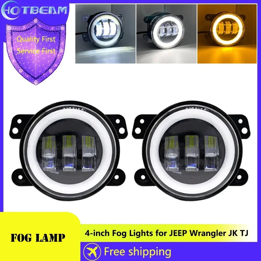 4-Inch-Round-LED-Angel-Eyes-Fog-Lights-For-Jeep-Wrangler-2007-2015 ...