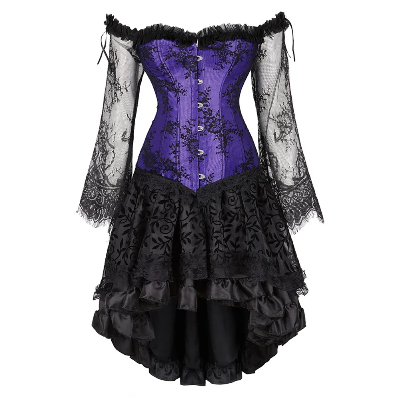 Vestido-espartilho-vitoriano-para-mulheres-mangas-sexy-de-renda-longa ...