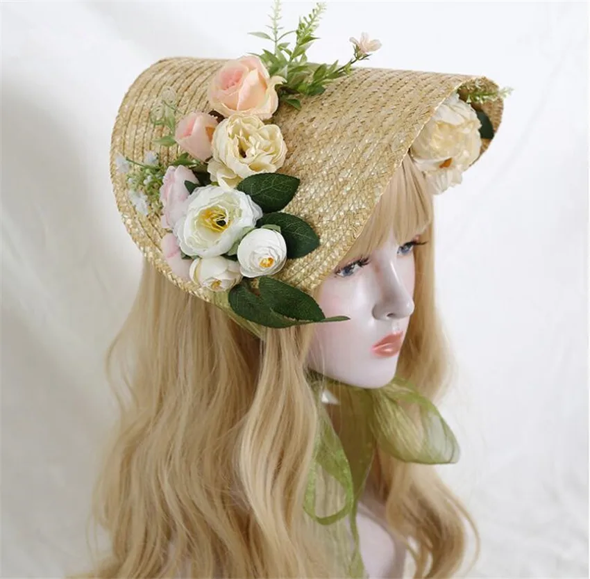 Handmade-Straw-Lolita-Hat-Victoria-Bonnet-Hat-Flower-Wdding-Tea-Party ...