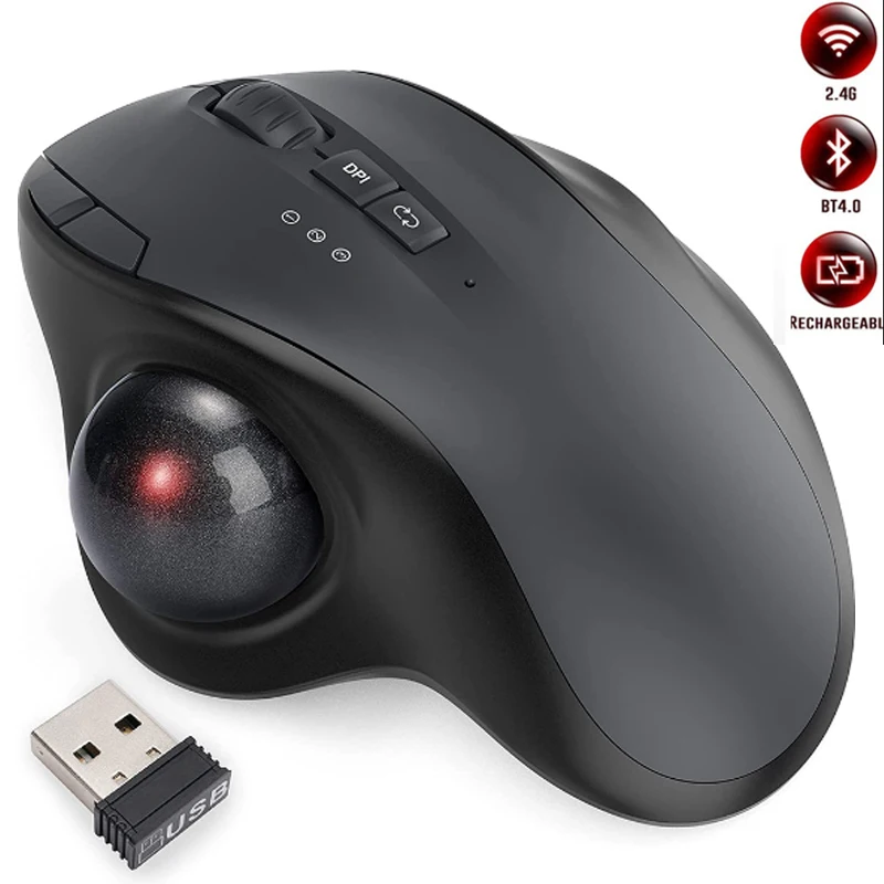 BOW-2-4G-USB-Trackball-Mouse-Bluetooth-Wireless-Mouse-Rechargeable ...