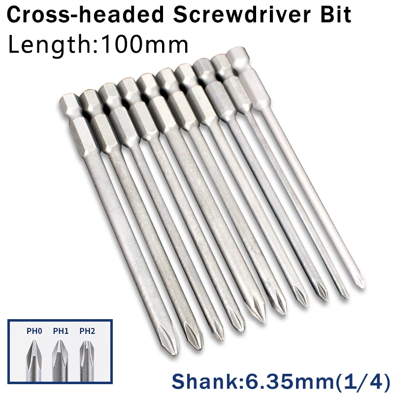 10pcs-100mm-Cross-Screwdriver-Bits-Set-Alloy-Steel-Electric-Screwdriver ...