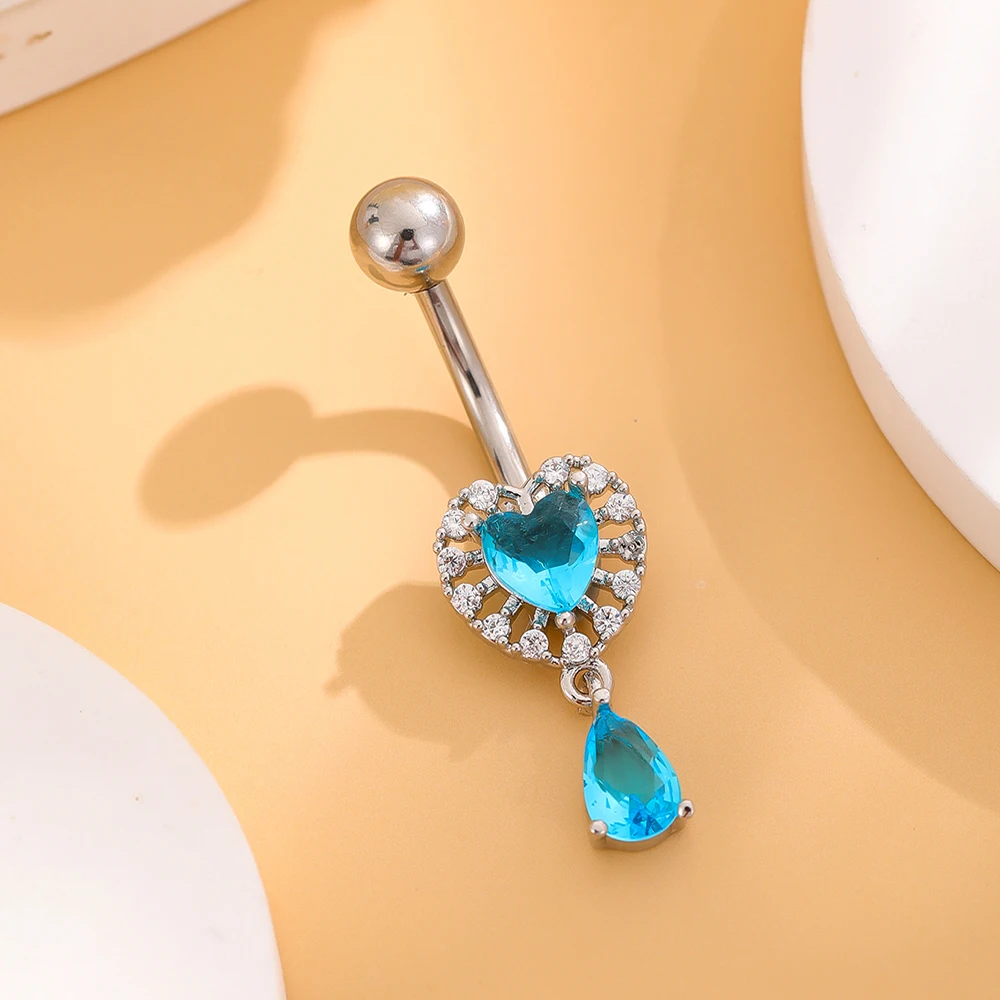 2023-Blue-Zircon-Belly-Button-Rings-Stainless-Steel-Heart-Water-Drop ...
