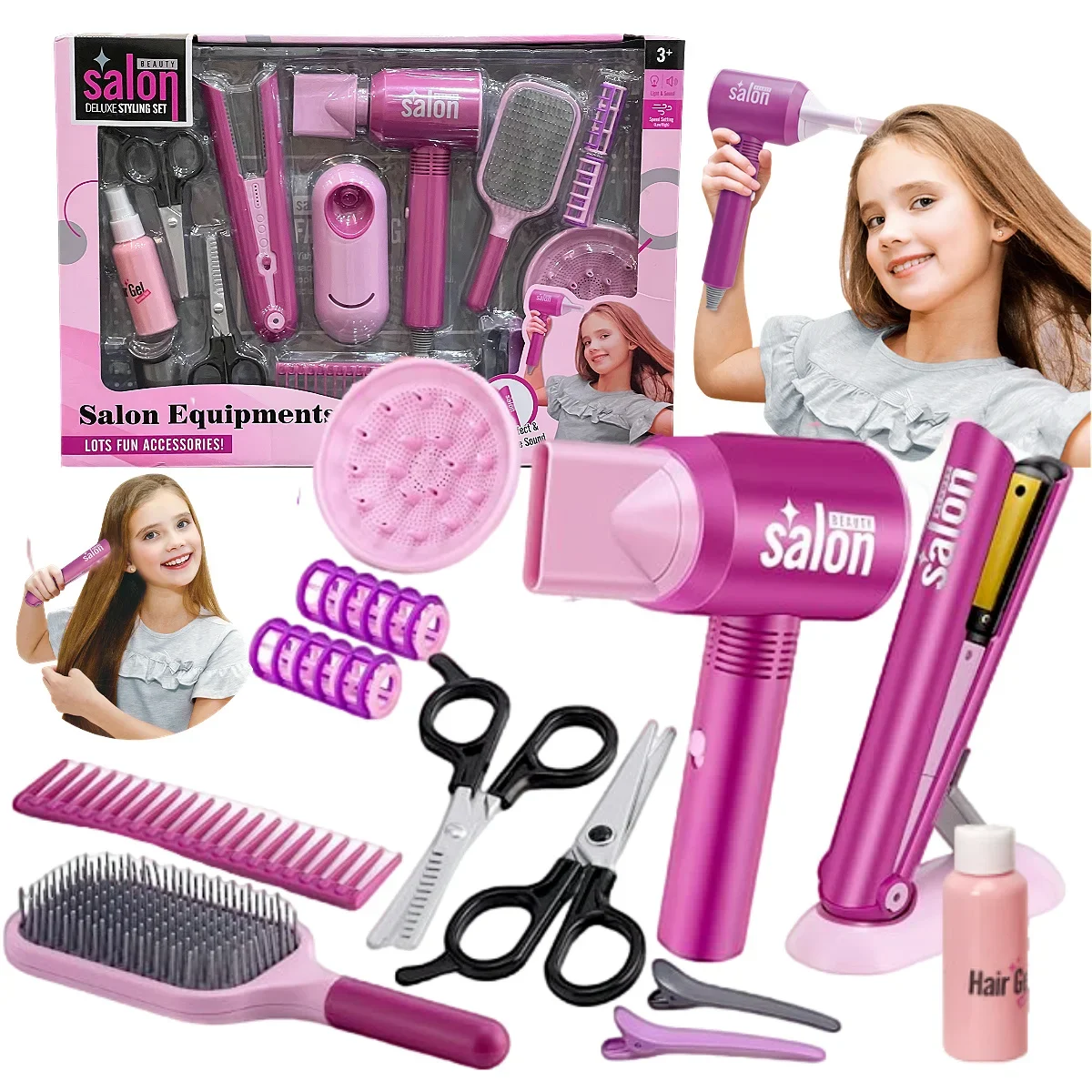 14pcs Hair Salon Pretend Play Toys for Girls, Makeup Playset Toddler ...