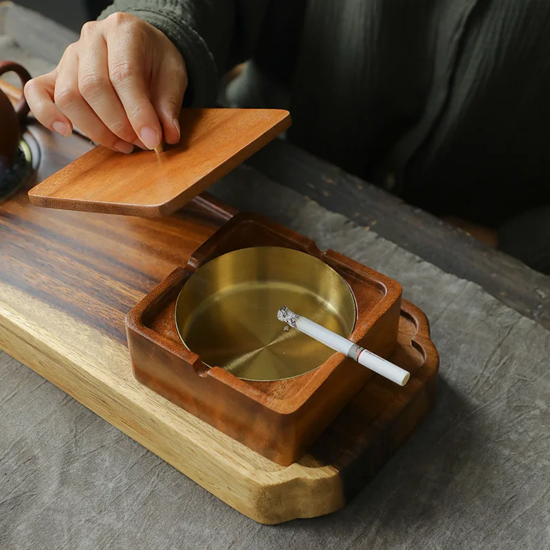 Ashtrays-With-Lids-Solid-Wood-Outer-Frame-Metal-Inner-Liner-Cigarette ...