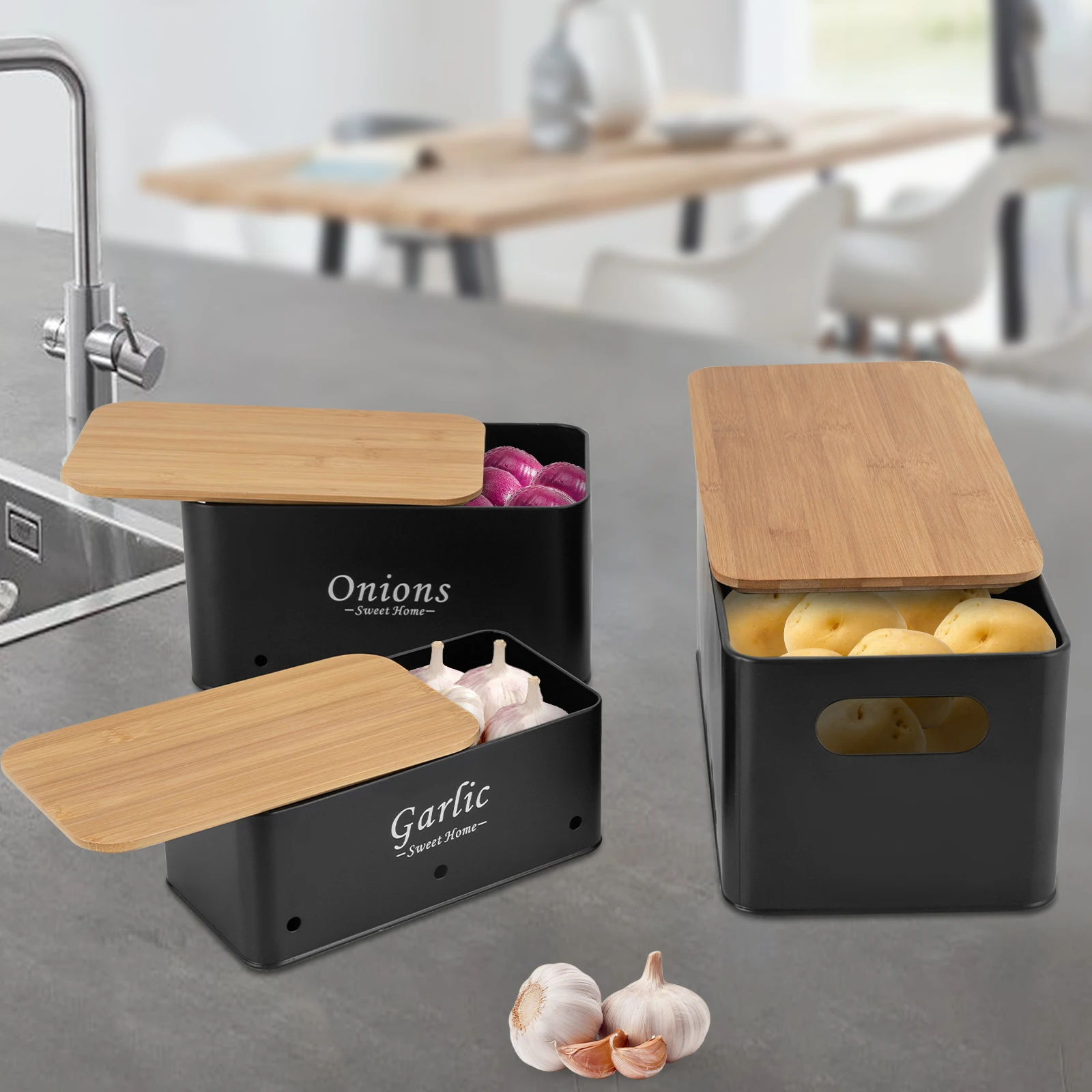 3PCS Storage Container Sets, Storage Box Onions/Potato/Garlic Organizer ...