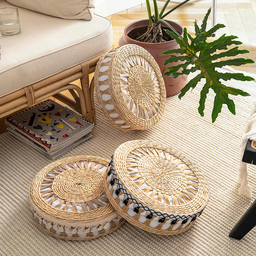 Bohemian Household Round Straw Woven Seat Cushion Japan Style Living ...