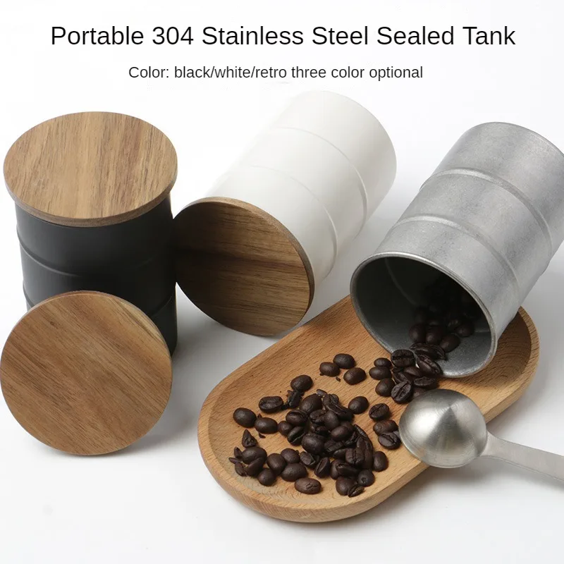 304-Stainless-Steel-Coffee-Cans-Sealed-Cans-with-Wooden-Lid-Coffee-Bean ...