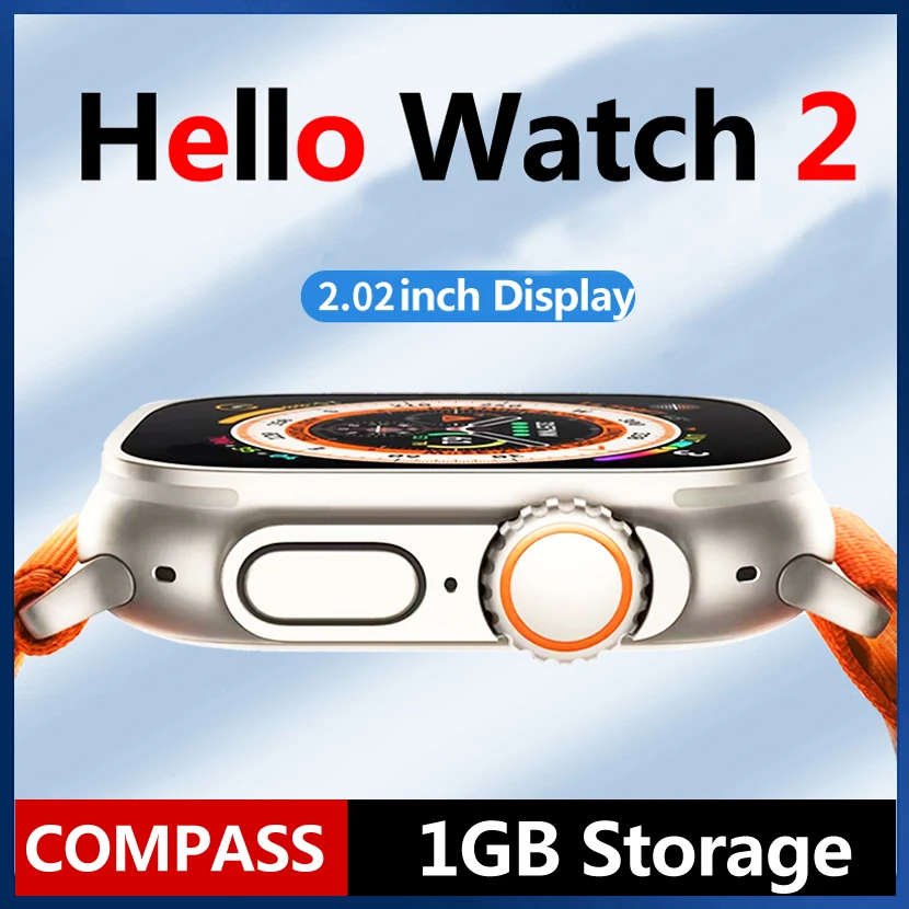 Hello Watch 2 울트라 2023 스마트워치, 1GB 버전, H11 울트라 업그레이드, 2.02 인치 나침반 시리즈 8 ...