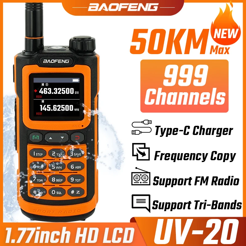 2023 Baofeng UV-20 Walkie Talkie Waterproof Dual Band High Power CB Ham Radios Comumicador Long ...