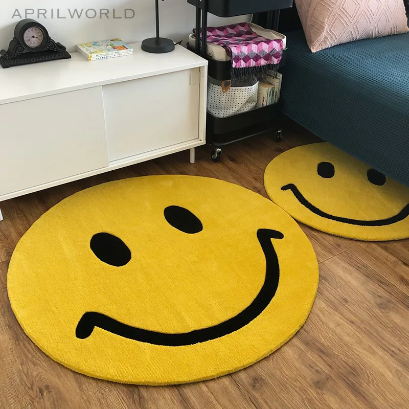 Cartoon Smiley Rug Round Funny Carpet For Living Room Decoration Rug ...