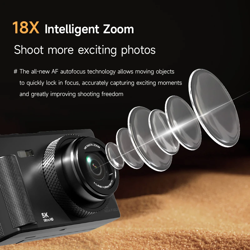 5K HD 180° Flip Screen Camera 7500w Pixels 18X Zoom Student Party ...