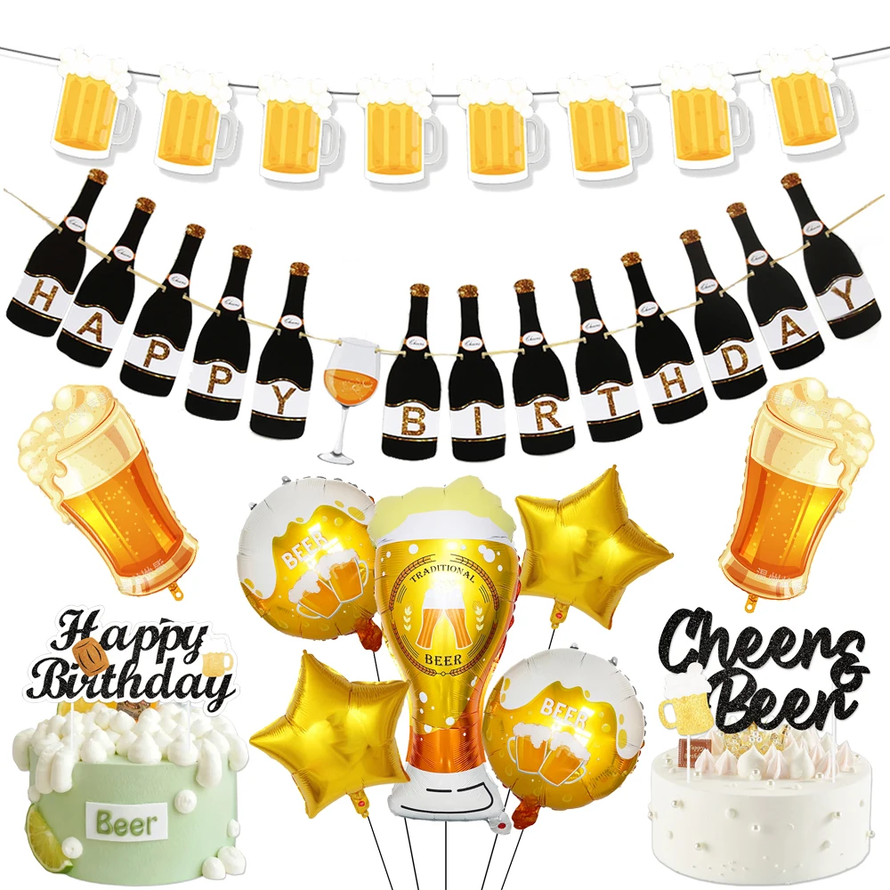 Beers-Happy-Birthday-Party-Banner-Beer-Cups-Balloon-Cheers-Cake-Topper ...
