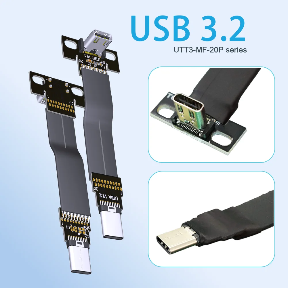 20g Usb 3.2 Type C Gen2x2 Flat Ribbon Cable Fold 90 Angle Usb C 3.2 Extender Otg Data Charge Fpc ...