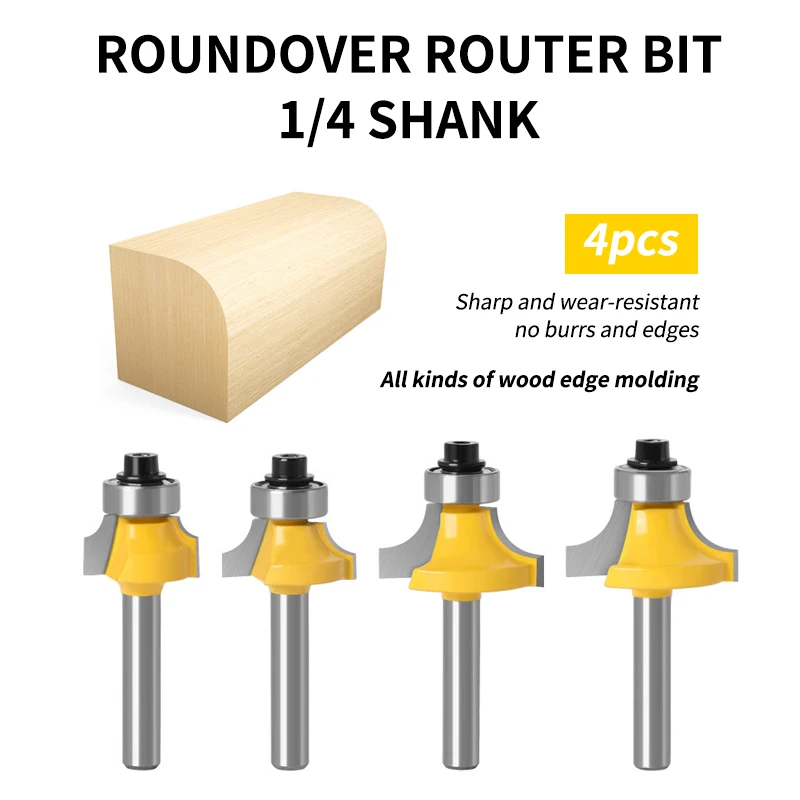 1/4-Inch Shank Roundover Edging Router Bit Set, Woodworking Milling ...